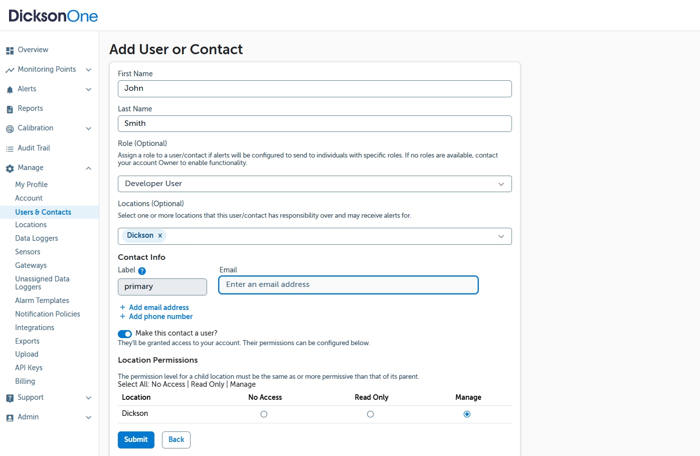 DicksonOne Account Features for DicksonOne