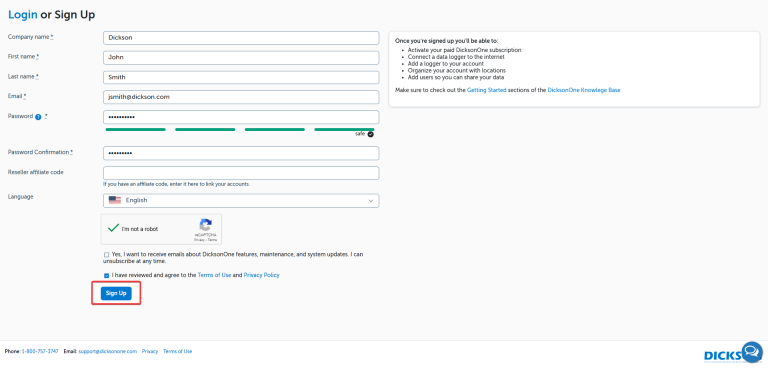 Create Your DicksonOne Account for DicksonOne