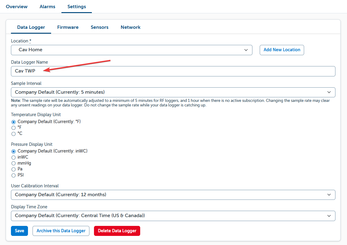 Change Device Settings for DicksonOne